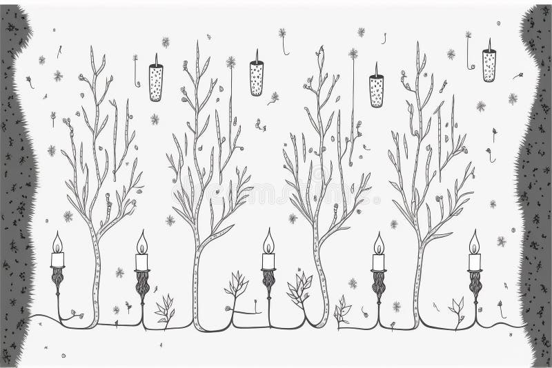 Cute Hand Drawn Horizontal Seamless Pattern with Candle, Digital ...