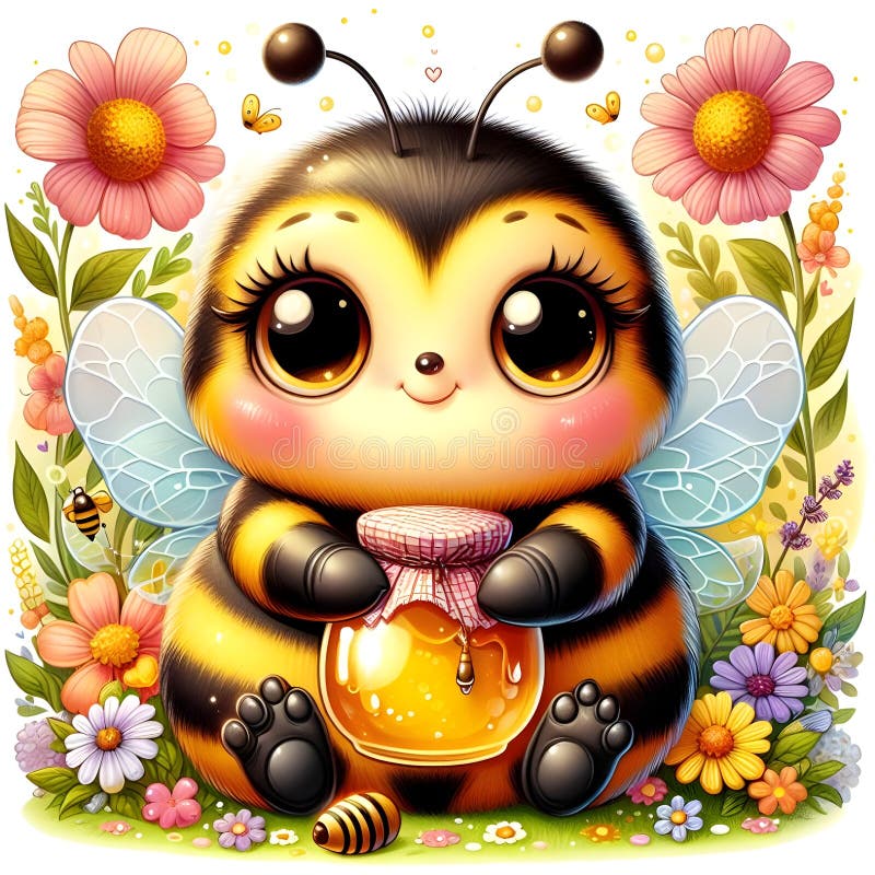 Cute honey bee stock illustration. Illustration of flower - 311412159