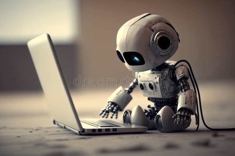 Illustration, Cute Humanoid Working on a Laptop, Ai Generative Stock ...