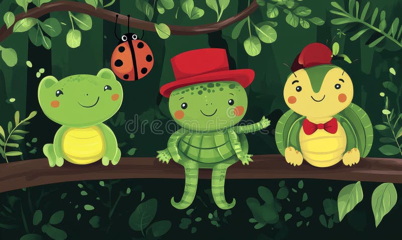 Illustration of Cute Insects on Tree Branches Stock Photo - Image of ...