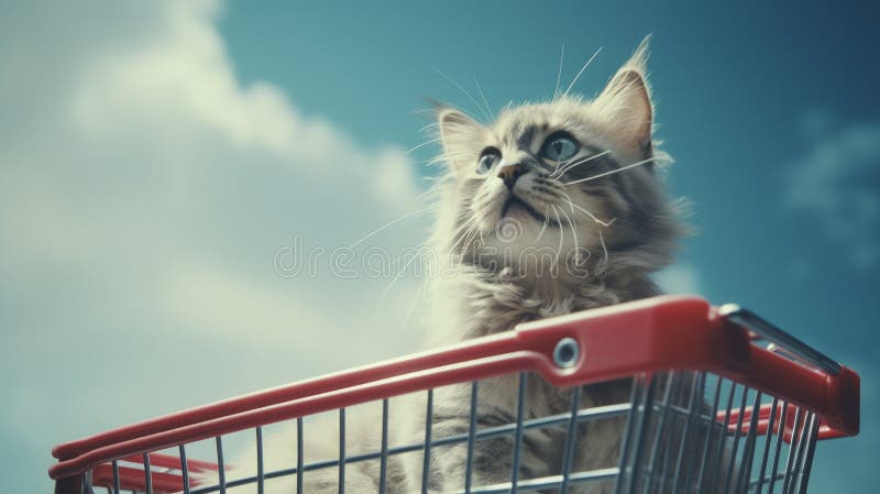 Illustration of a Cute Kitten Sitting in a Shopping Cart Stock Image ...