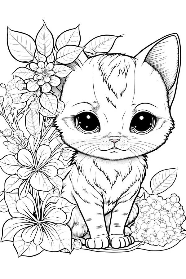 Illustration of a Cute Kitty Coloring Book Page for Coloring Book ...