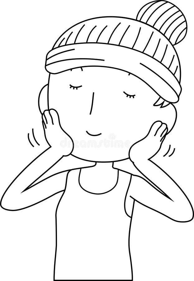 Illustration of a Cute Lady Who is Washing the Face Outline Stock ...