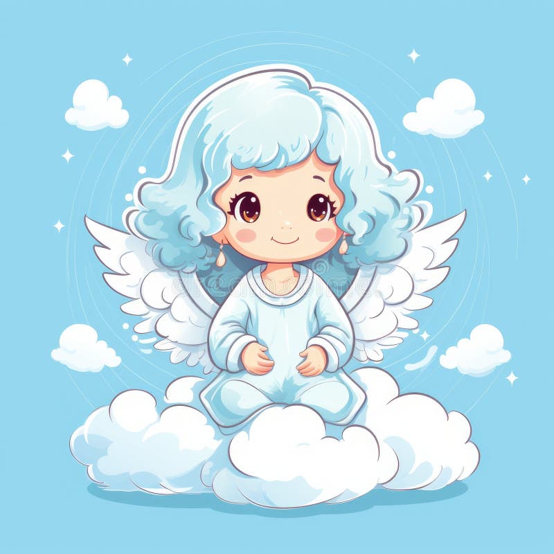 Illustration of a Cute Little Angel Sitting on a Cloud Stock ...