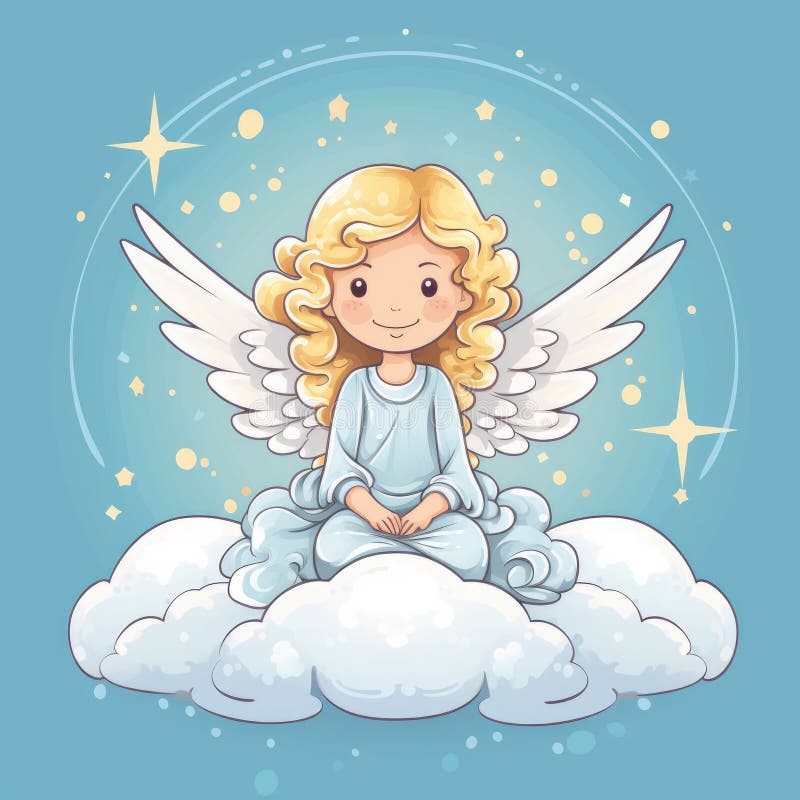 Illustration of a Cute Little Angel Sitting on a Cloud Stock ...