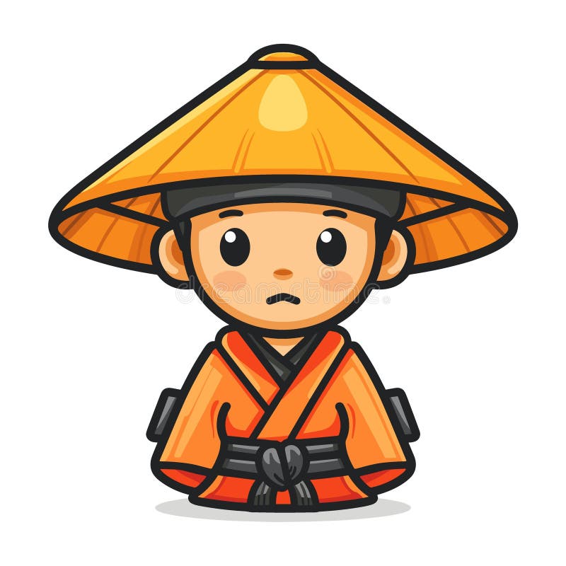 Illustration of a Cute Little Asian Boy in a Rice Hat. Stock Vector ...