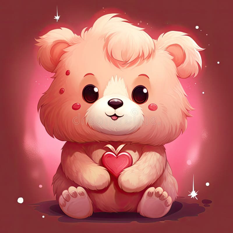 Illustration of a Cute Little Bear Holding a Heart. Generated with AI ...