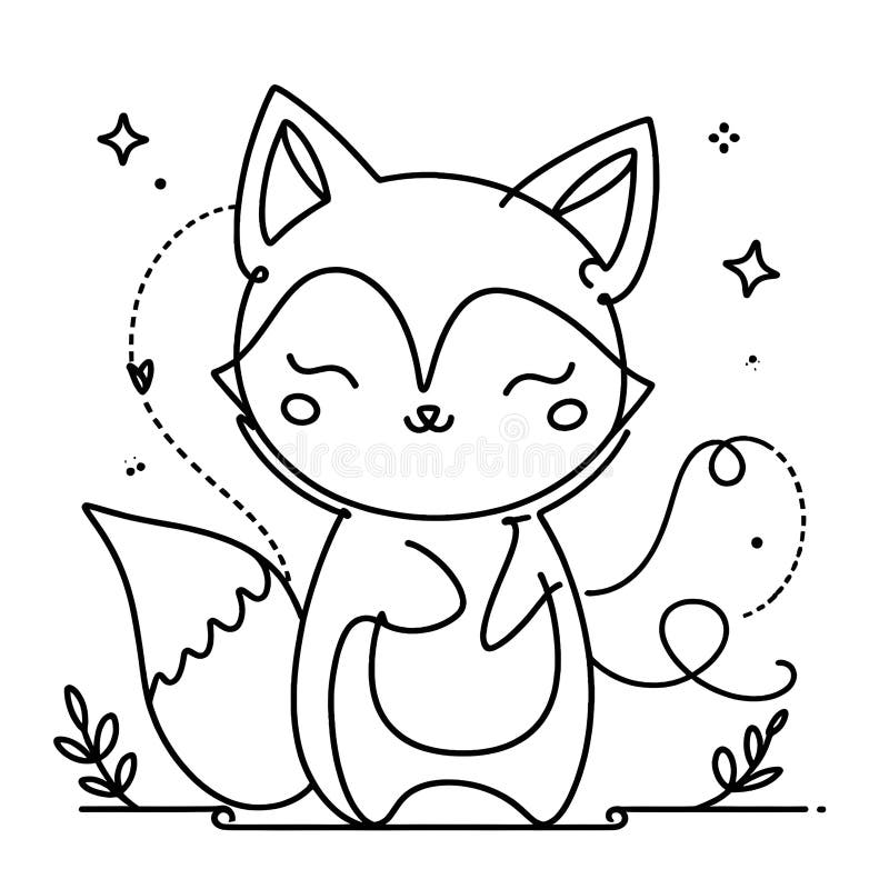 Cute Little Fox Continuous Line Drawing. Abstract Minimal Vector Stock ...