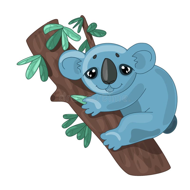 Little Koala on the Tree Eating Eucalyptus Stock Vector - Illustration ...