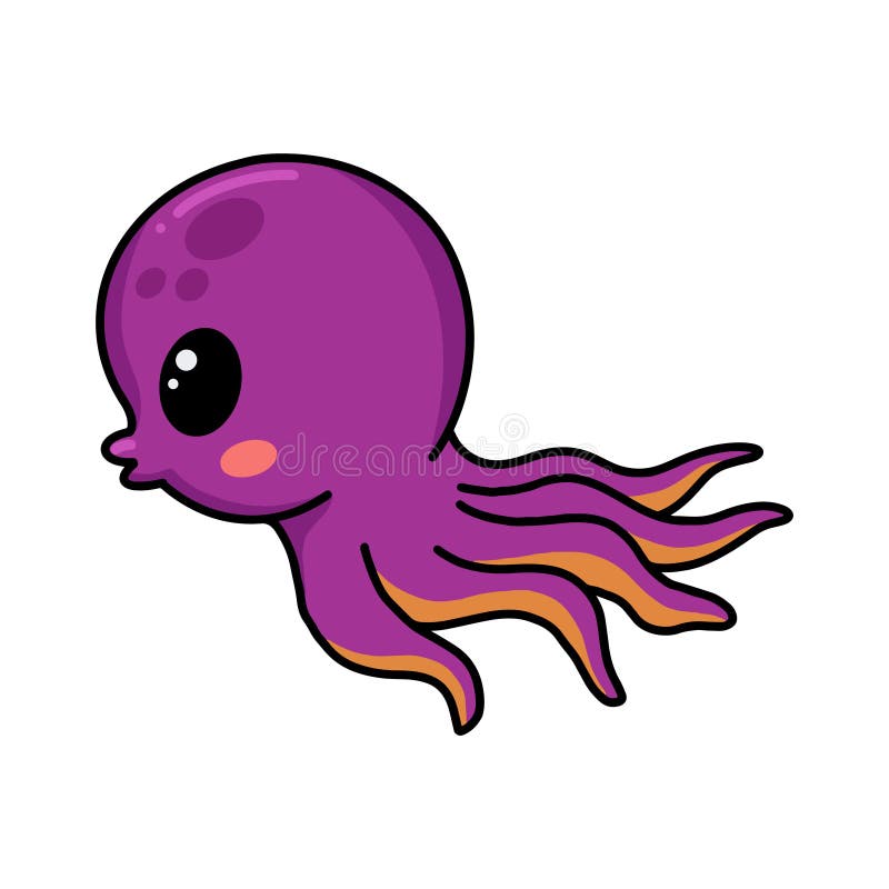 Cute Little Pink Octopus Cartoon Stock Vector - Illustration of chibi ...