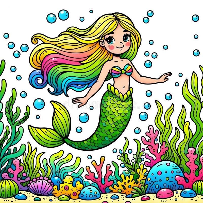 Vivid Colored Illustration of a Cute Mermaid Stock Illustration ...