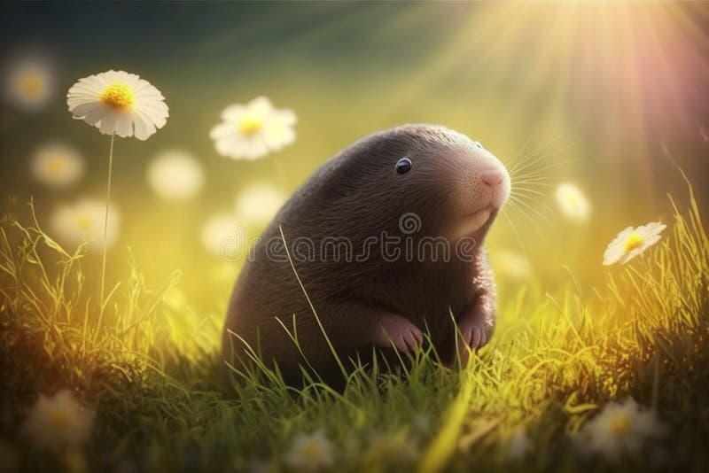 Illustration of Cute Mole on a Green Meadow in Spring Generated Content ...