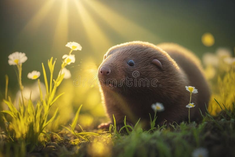 Illustration of Cute Mole on a Green Meadow in Spring Generated Content ...