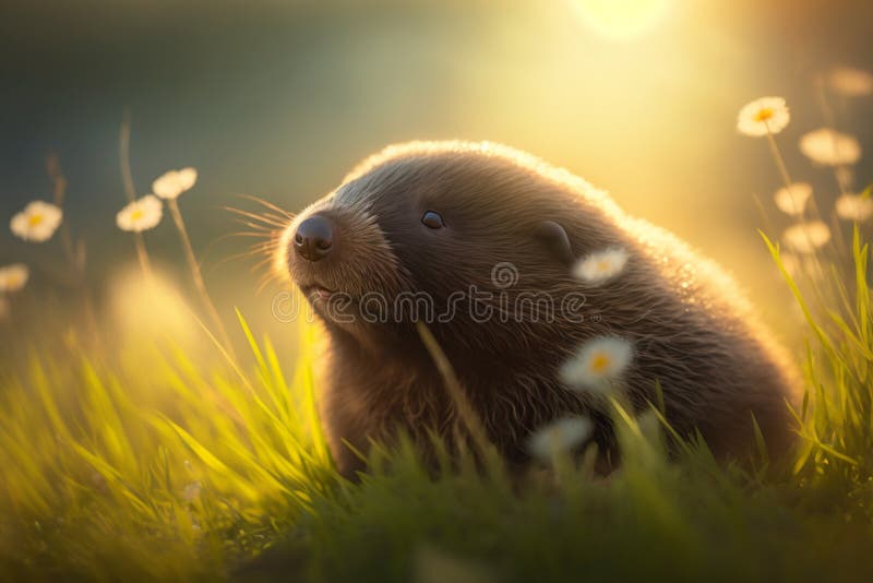 Illustration of Cute Mole on a Green Meadow in Spring Generated Content ...