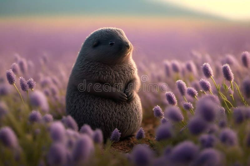 Illustration Cute Mole Sitting in a Lavender Field AI Generated Content ...