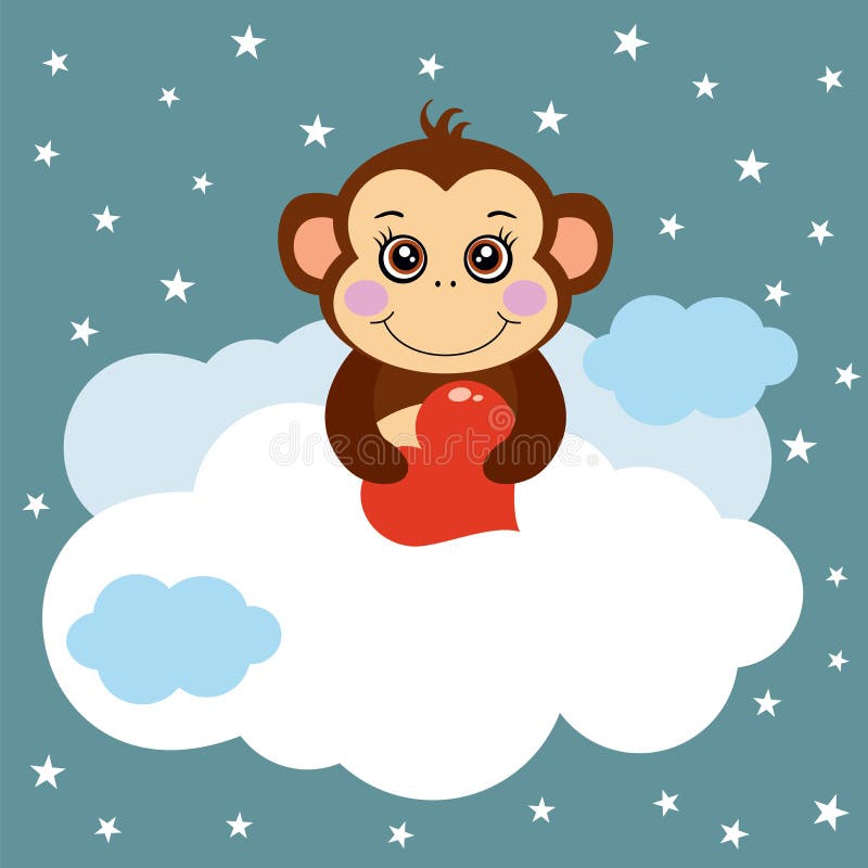 Illustration of Cute Monkey Peeking Out Clouds in Sky Stock Vector ...