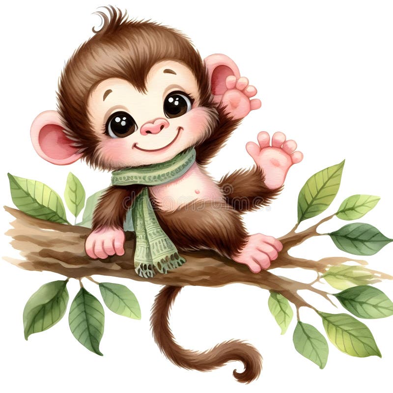 Cute monkey waving hand stock illustration. Illustration of decor ...