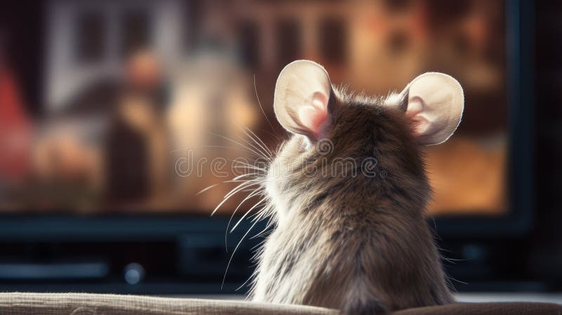A cute mouse watching TV stock illustration. Illustration of wood ...