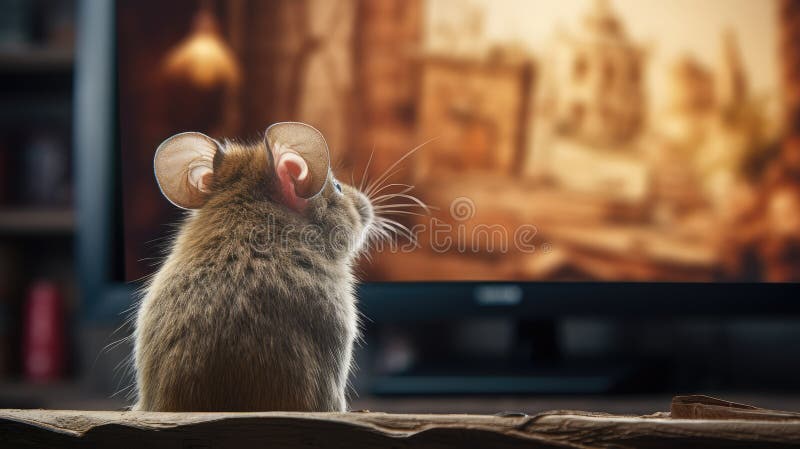 A cute mouse watching TV stock illustration. Illustration of wooden ...