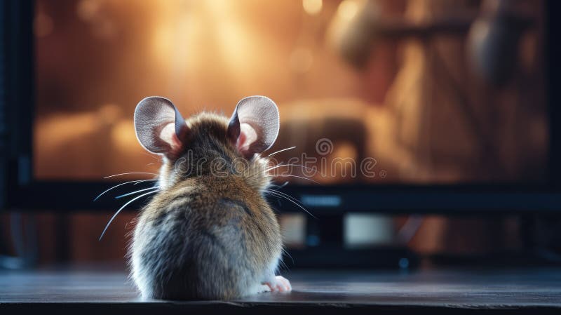 A cute mouse watching TV stock illustration. Illustration of television ...