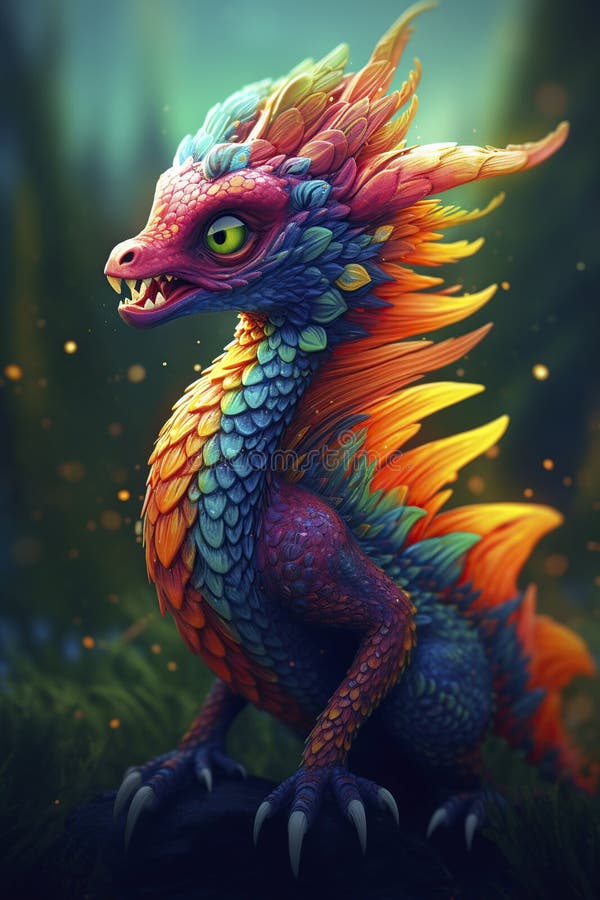 Illustration, Cute Multicolor Dragon, Generative Ai Stock Illustration ...