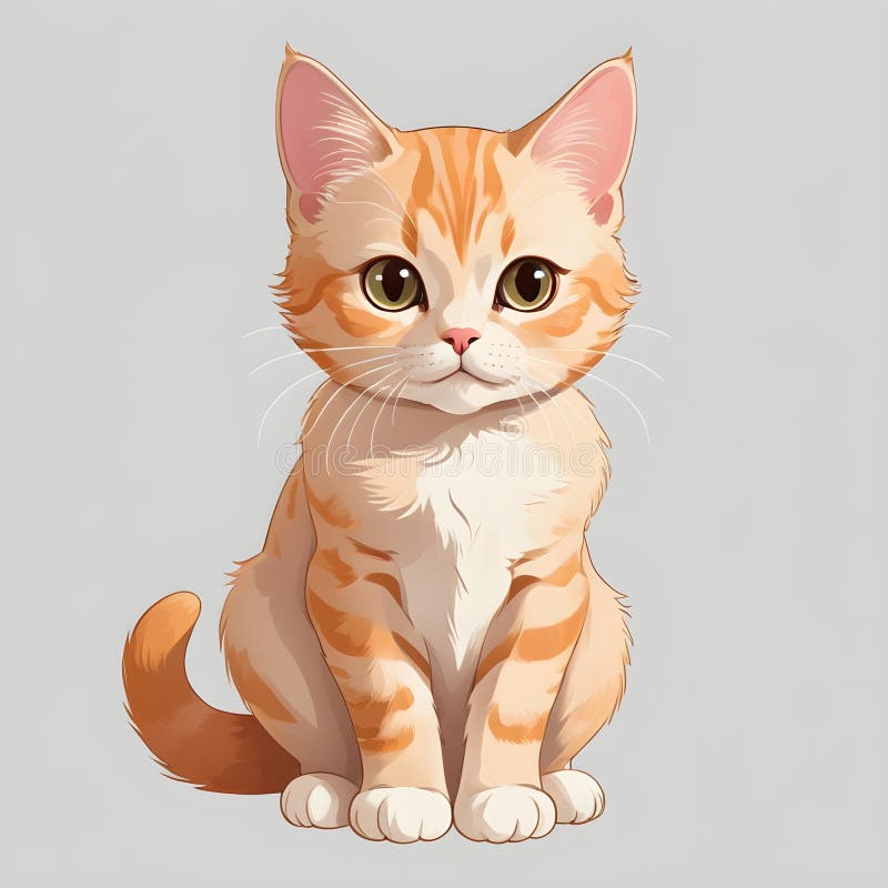 Illustration of Cute Orange Kitten on Grey Background (isolated) Stock ...