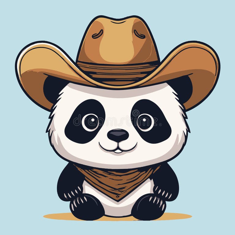 Cute Panda with Cowboy Hat stock vector. Illustration of vintage ...
