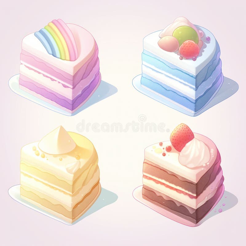 Illustration Cute Piece of Cake Set and Dessert Pastel Color Created ...