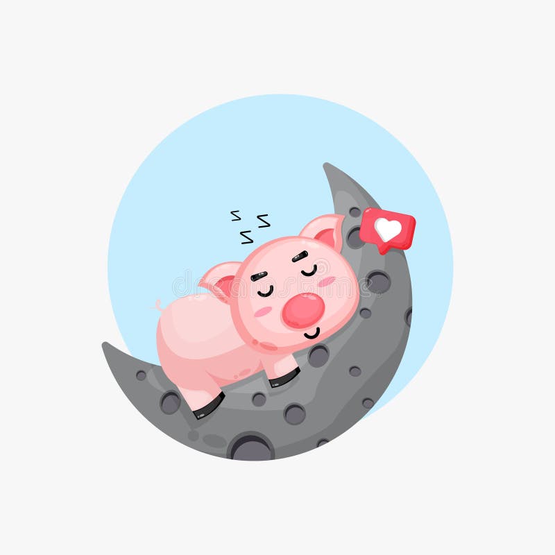 Illustration of a Cute Pig Sleeping on the Moon Stock Vector ...
