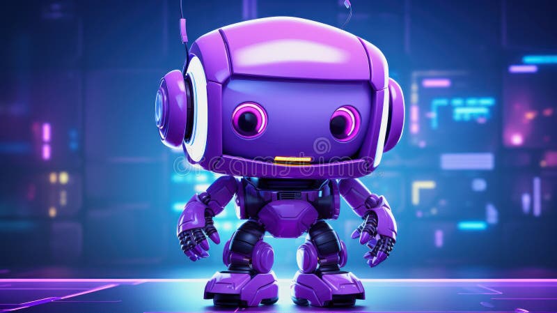Illustration of a Cute Purple Colored Robot Stock Image - Image of ...