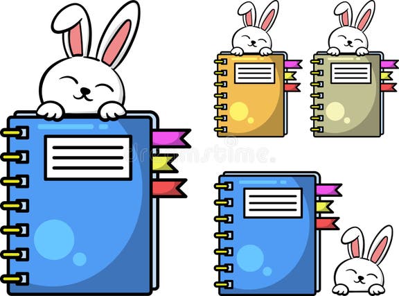 Illustration of a Cute Rabbit and a Cartoon Note Book Stock Vector ...