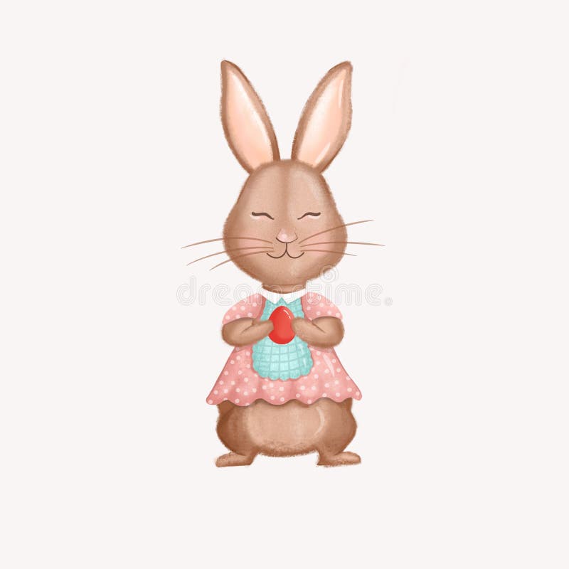 Illustration of a Cute Cute Rabbit in a Pink Dress. the Easter Bunny is ...