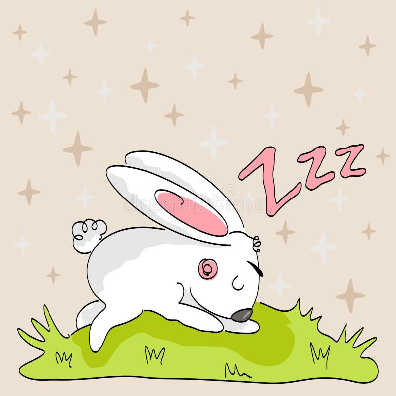 Illustration of Cute Rabbit Sleeping in Garden Stock Vector ...