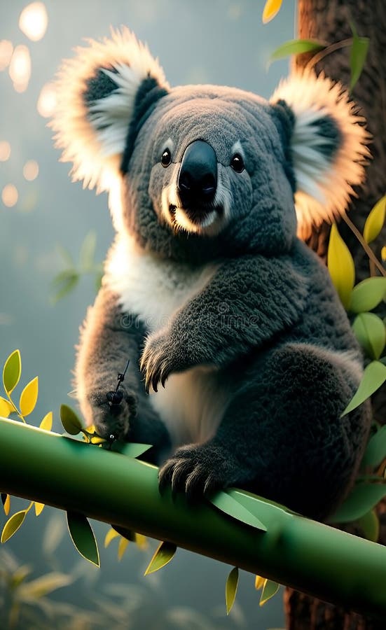 Cute Realistic Koala on Eucalyptus Branches 2 Stock Illustration ...