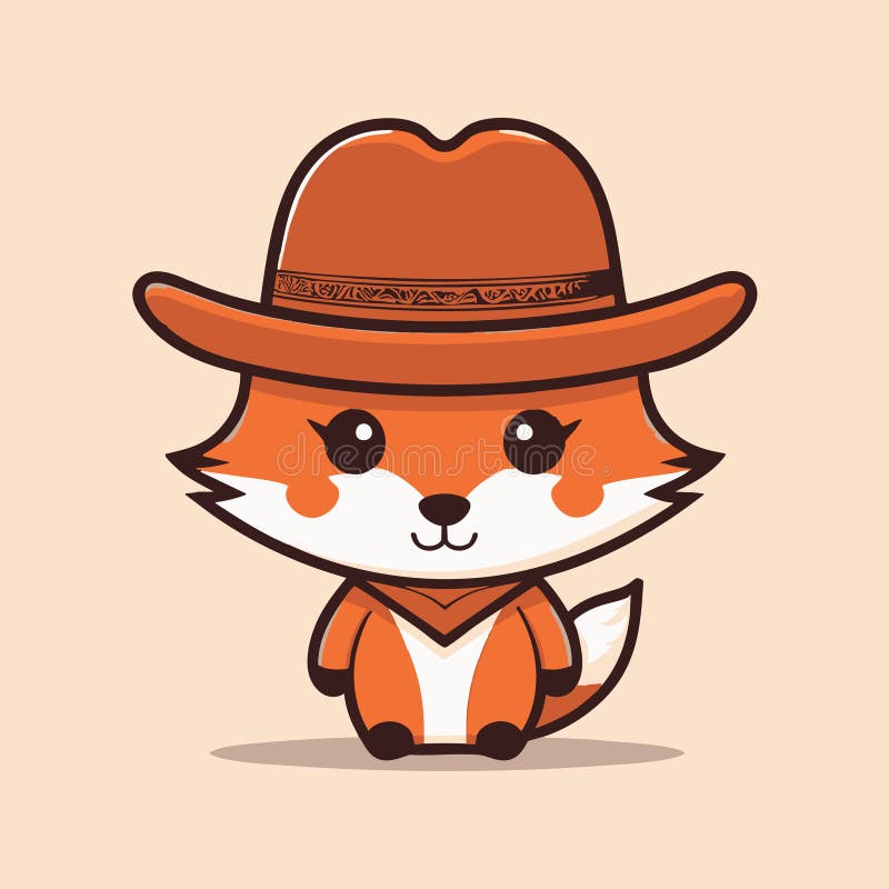 Cute Red Fox with Cowboy Hat Stock Vector - Illustration of vector ...