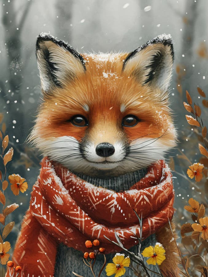 Illustration of Cute Red Fox with Red Scarf. Ai Stock Illustration ...