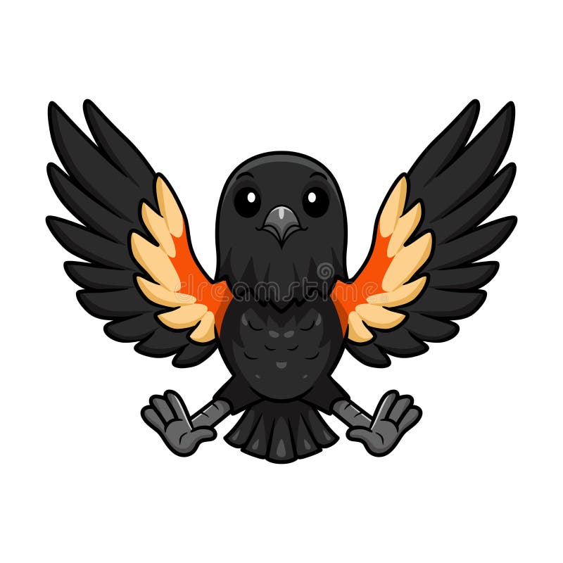 Cute Red Winged Black Bird Cartoon Flying Stock Vector - Illustration ...