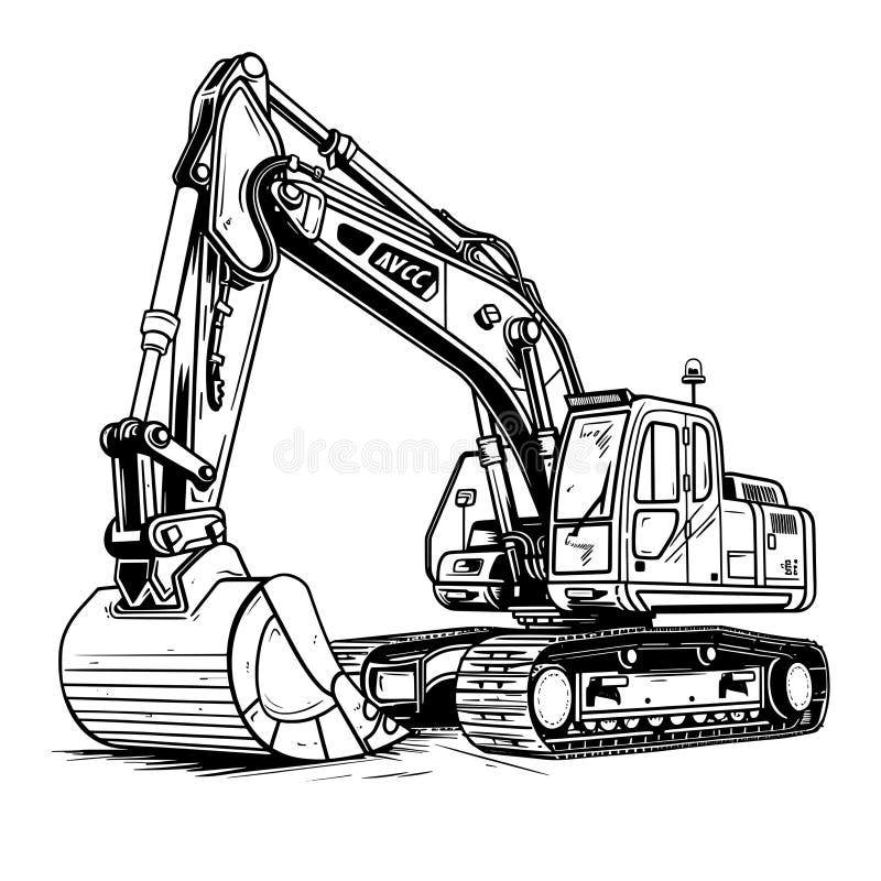 Featuring Cute Simple Outline of an Excavator. Stock Vector ...