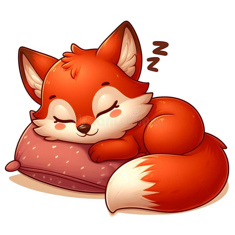 Illustration of a Cute Sleeping Red Fox Cub with a Pillow. Digital Art ...