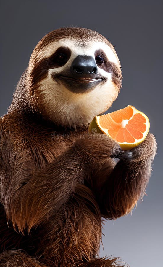 Illustration of a Cute Sloth Eating an Orange Stock Illustration ...