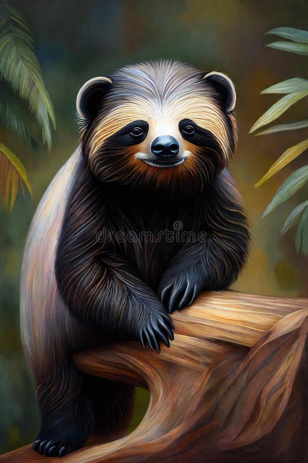 Illustration of a Cute Sloth Sitting on a Tree Trunk Stock Illustration ...
