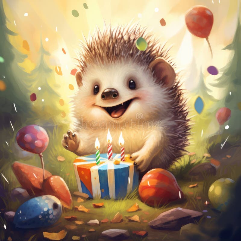 Illustration of a Cute Smiling Hedgehog with a Birthday Cake. Stock ...