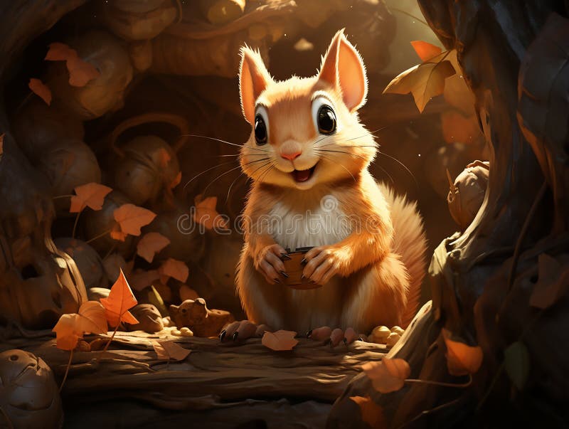 Illustration of Cute Squirrel Hiding in Chestnut Stock Illustration ...