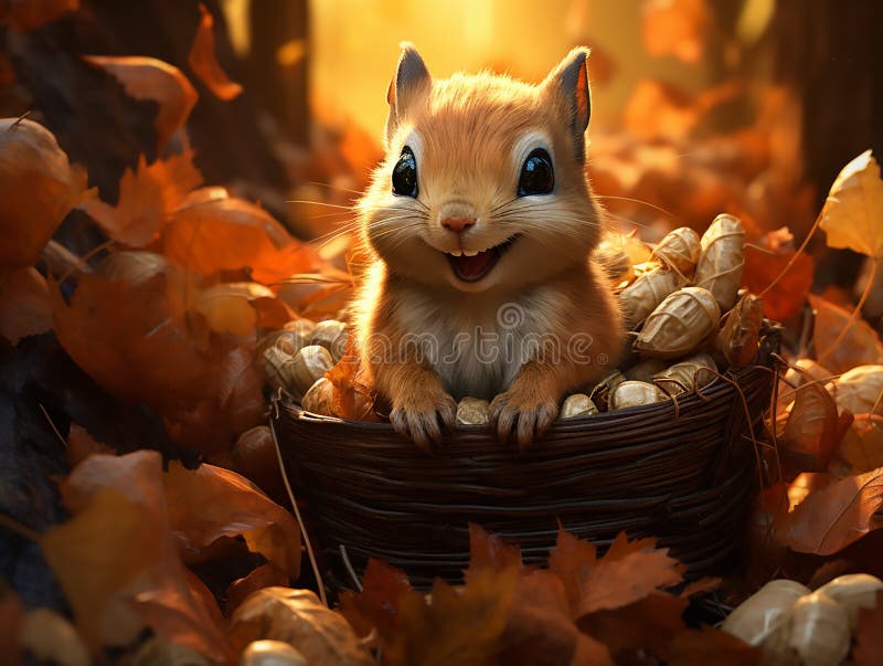 Illustration of Cute Squirrel Hiding in Chestnut Stock Illustration ...