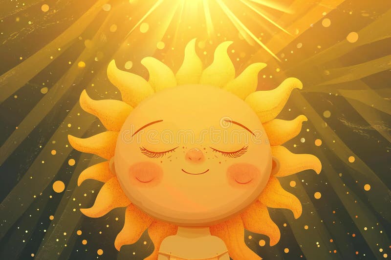 Illustration of a Cute Sun in the Rays of the Setting Sun Stock ...