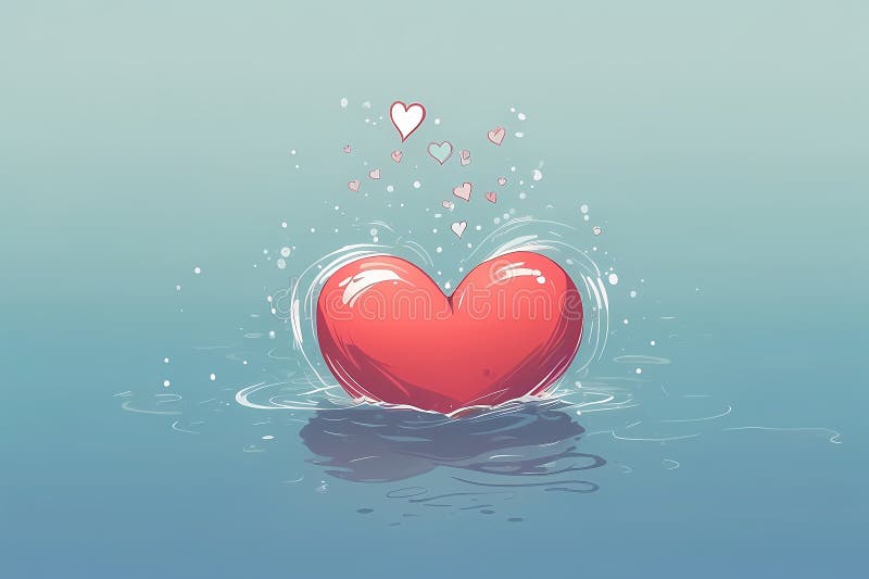 Illustration of Cute Swimming Heart. Stock Illustration - Illustration ...