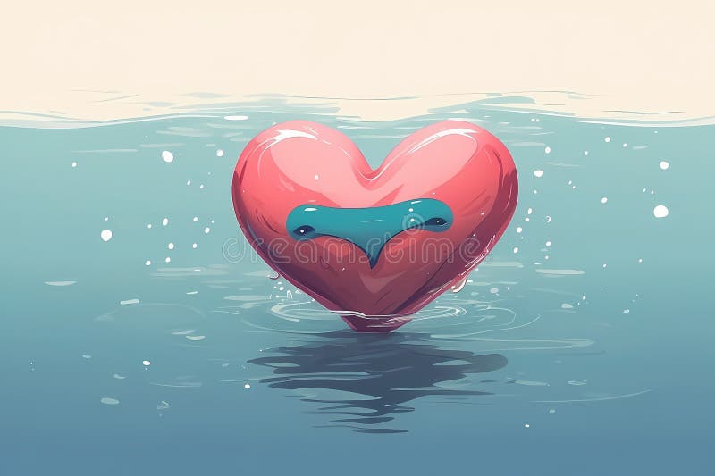 Illustration of Cute Swimming Heart. Stock Illustration - Illustration ...