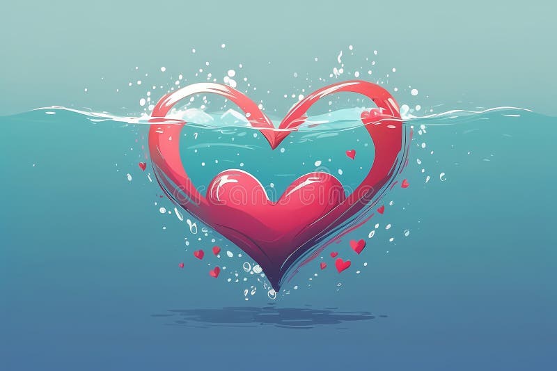 Illustration of Cute Swimming Heart. Stock Illustration - Illustration ...