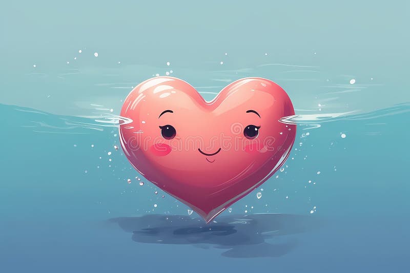 Illustration of Cute Swimming Heart. Stock Illustration - Illustration ...