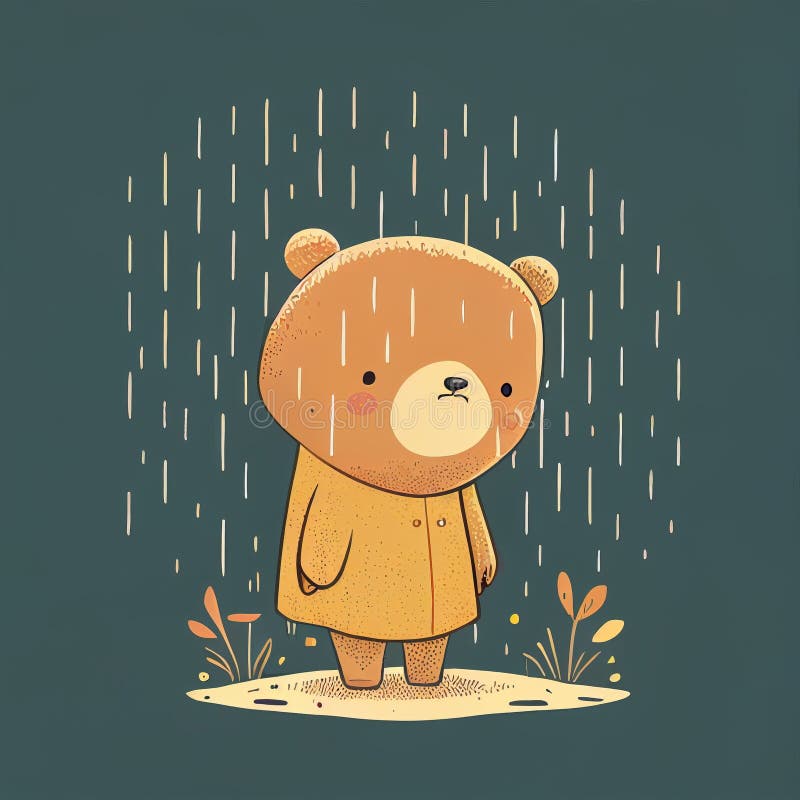 Illustration Cute Teddy Bear Standing Alone on Rainy Day Created with ...